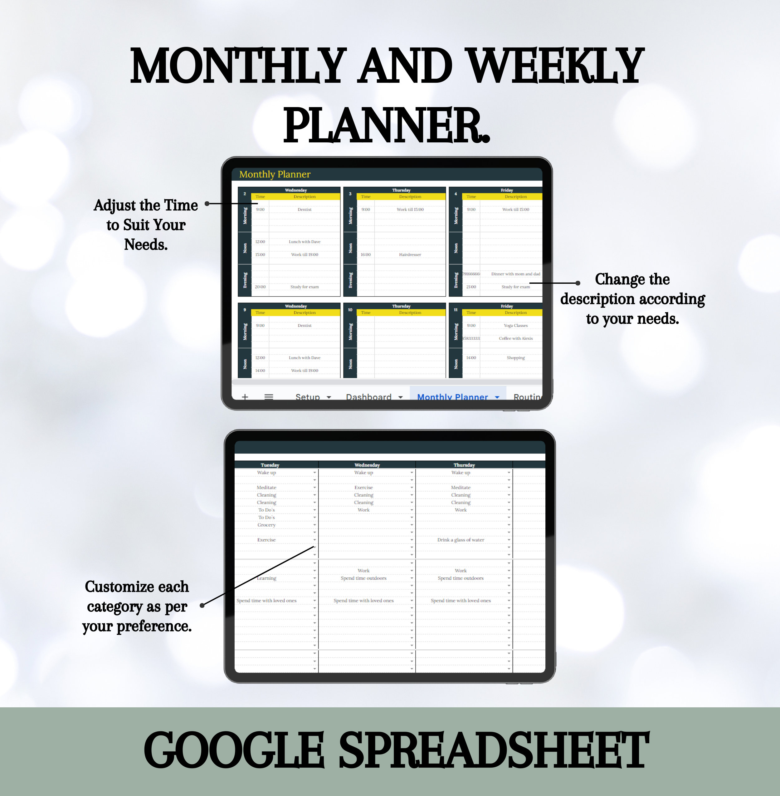 Google Sheet Life Planner Habit Tracker Daily Schedule Task Tracker ...
