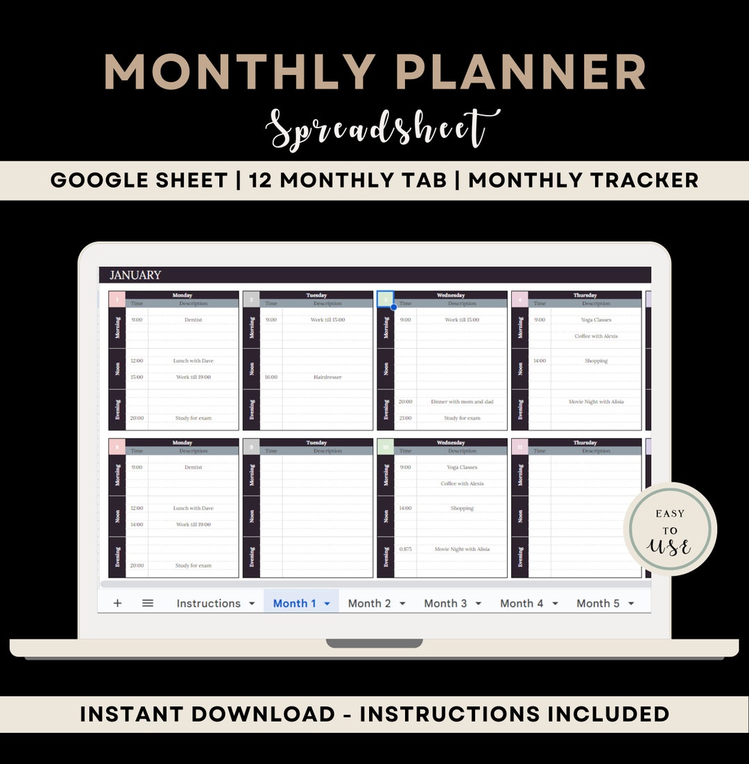 Digital Monthly Planner Google Sheets, to Do List, Monthly Calendar ...
