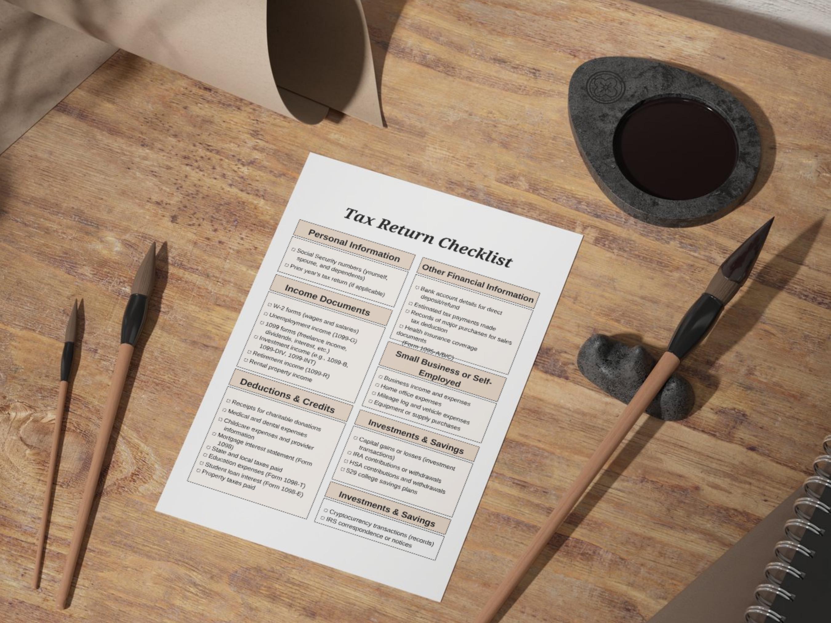 Tax Return Binder Checklist, Tax Organizer Binder, Tax Prep Deductions ...