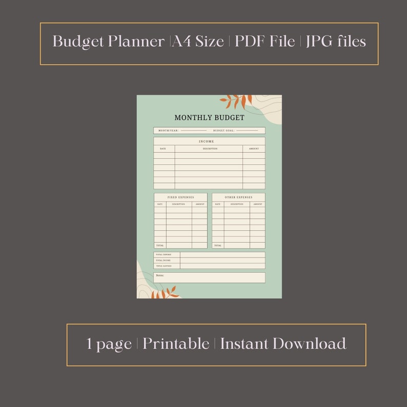 Monthly Budget Planner Printable | PDF| Budget Tracker | Finance ...