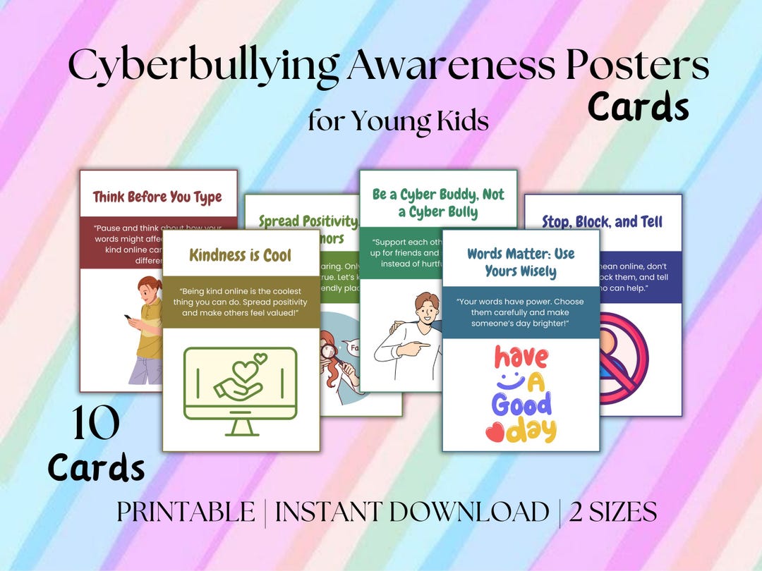 Online Security & Bullying Flash Cards for Young Kids, Cyberbullying ...
