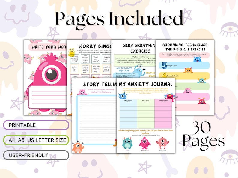 The Worry Monster: Anxiety Workbook for Kids, CBT Worksheets, Coping ...