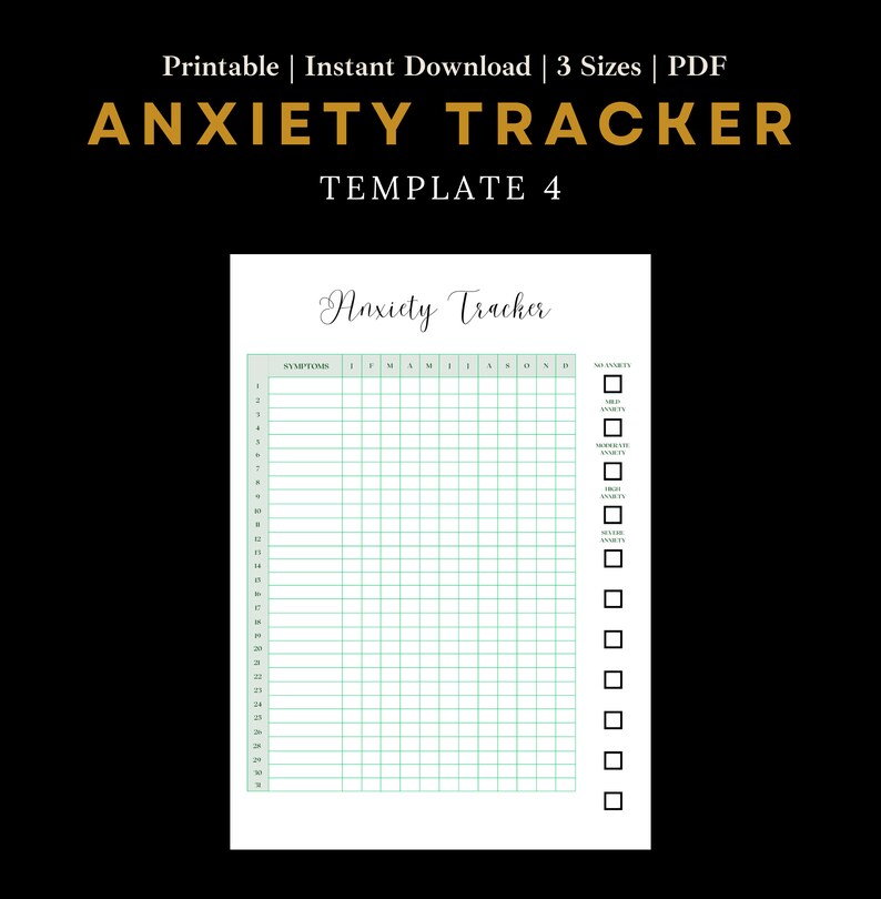 Anxiety Tracker, Daily Mood Tracker, Monthly Anxiety Journal, Mental ...