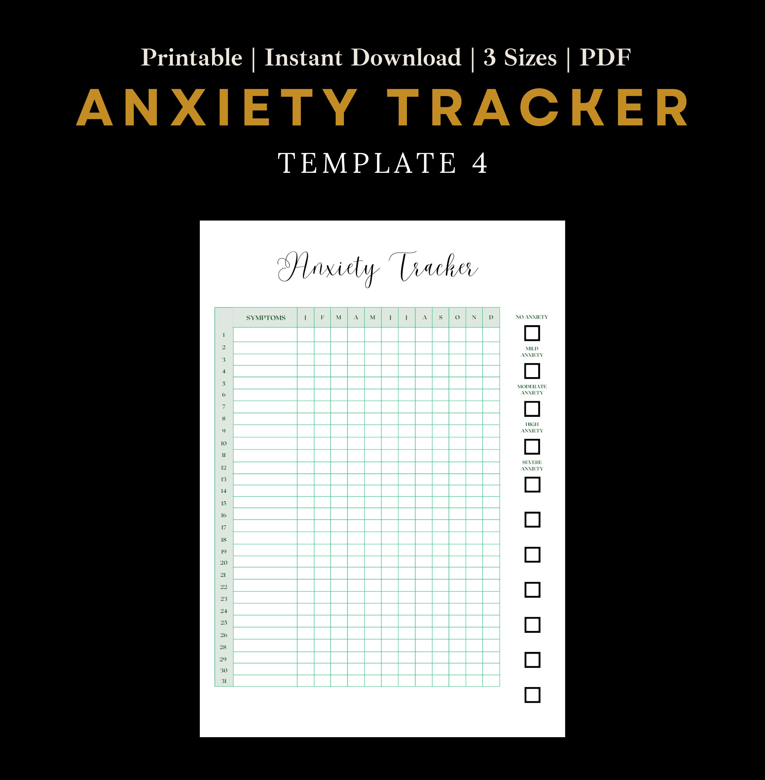 Anxiety Tracker, Daily Mood Tracker, Monthly Anxiety Journal, Mental ...