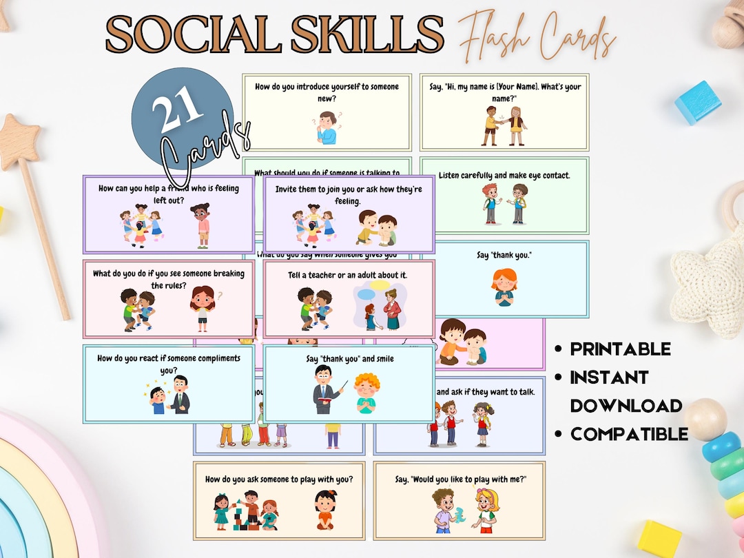 Social Skills Flashcards for Students With Autism, Engaging Social ...