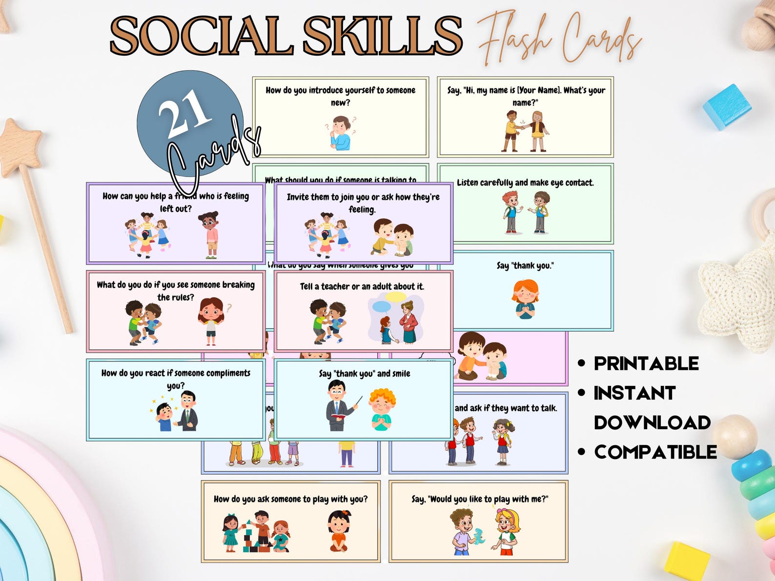 Social Skills Flashcards for Students With Autism, Engaging Social ...