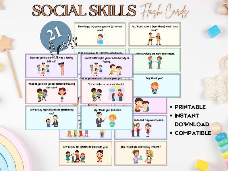 Social Skills Flashcards for Students With Autism, Engaging Social ...