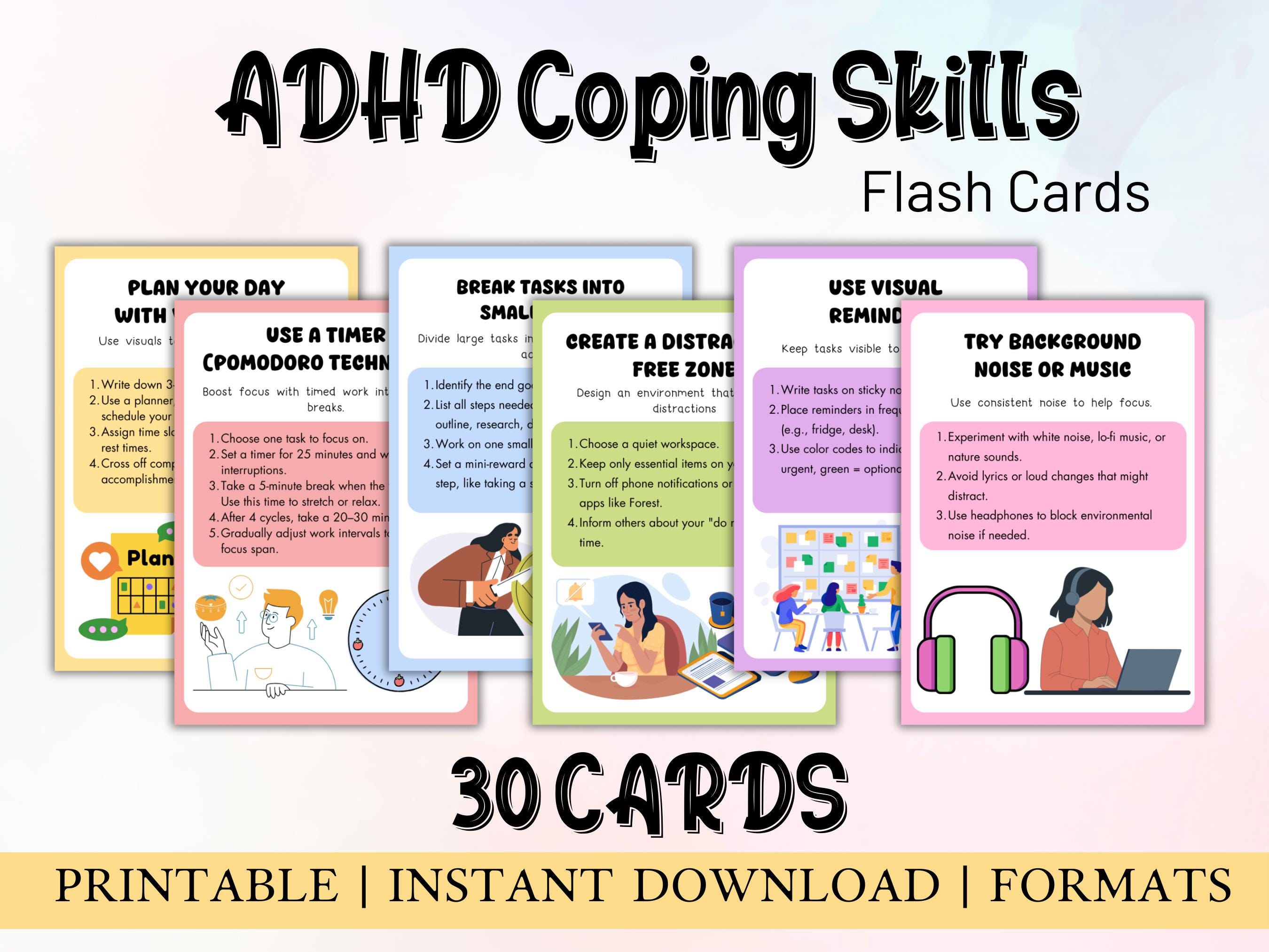 ADHD Coping Skills Cards, ADHD Therapy Tools, ADHD Bundle, Adhd for ...