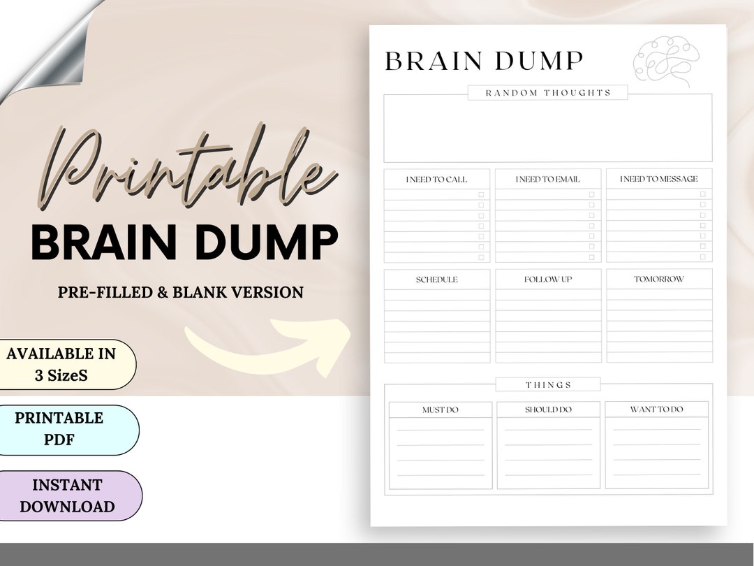 Printable Brain Dump Journal, Thought Organizer, Brain Dump ...