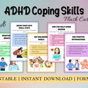 ADHD Coping Skills Cards, ADHD Therapy Tools, ADHD Bundle, Adhd for ...
