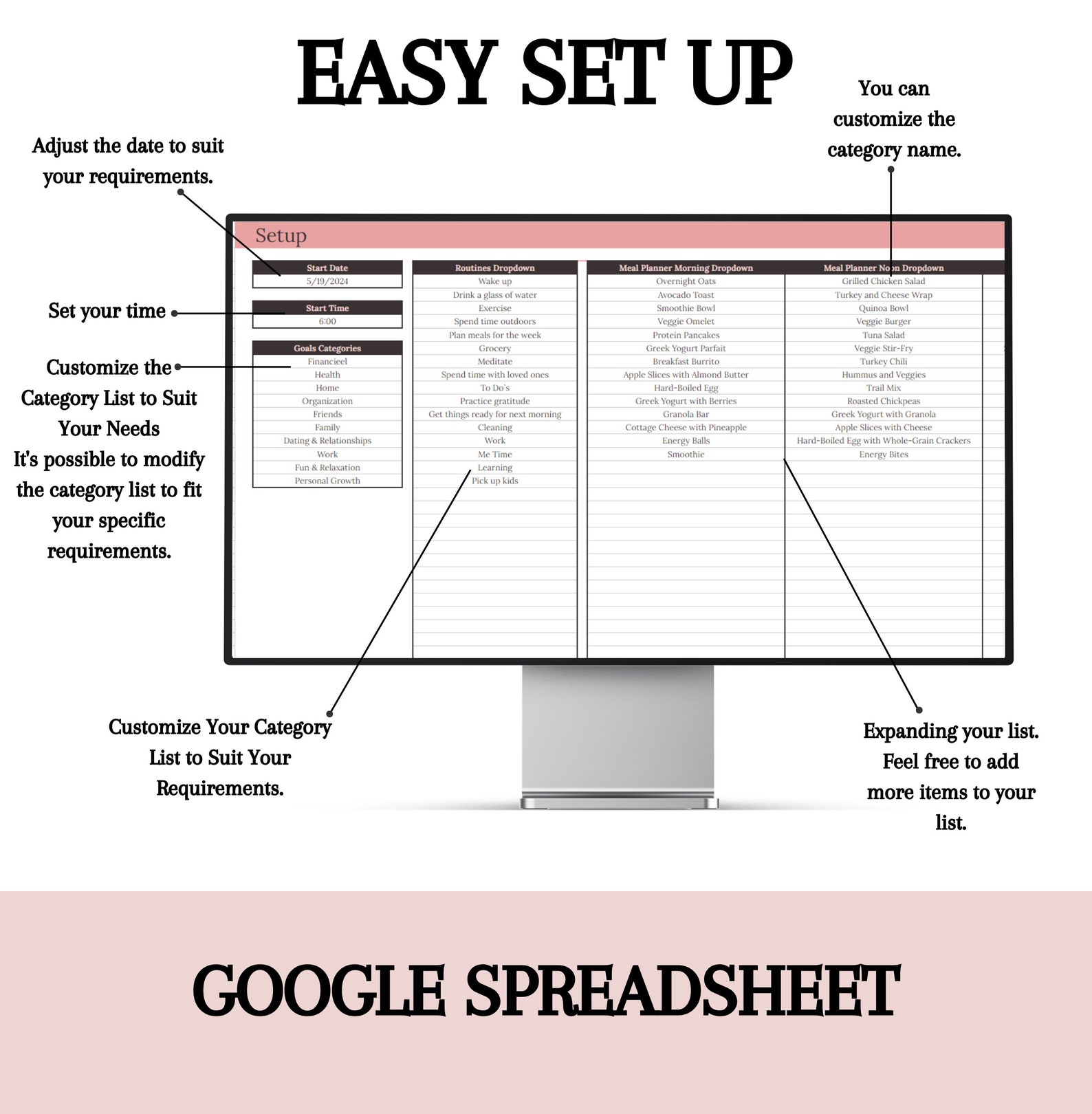 Google Sheet Life Planner Habit Tracker Daily Schedule Task Tracker ...