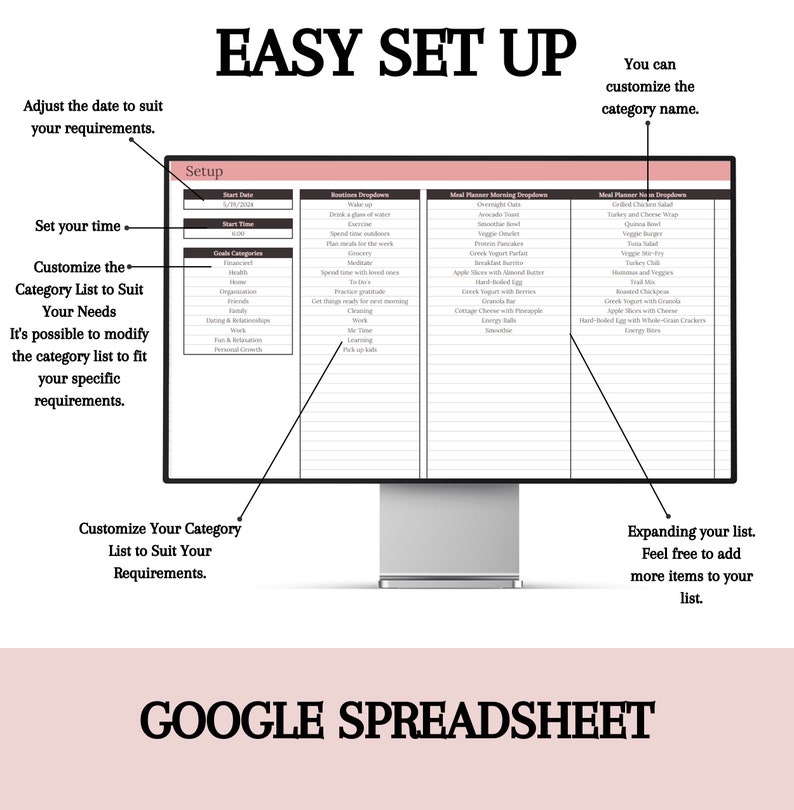 Google Sheet Life Planner Habit Tracker Daily Schedule Task Tracker ...