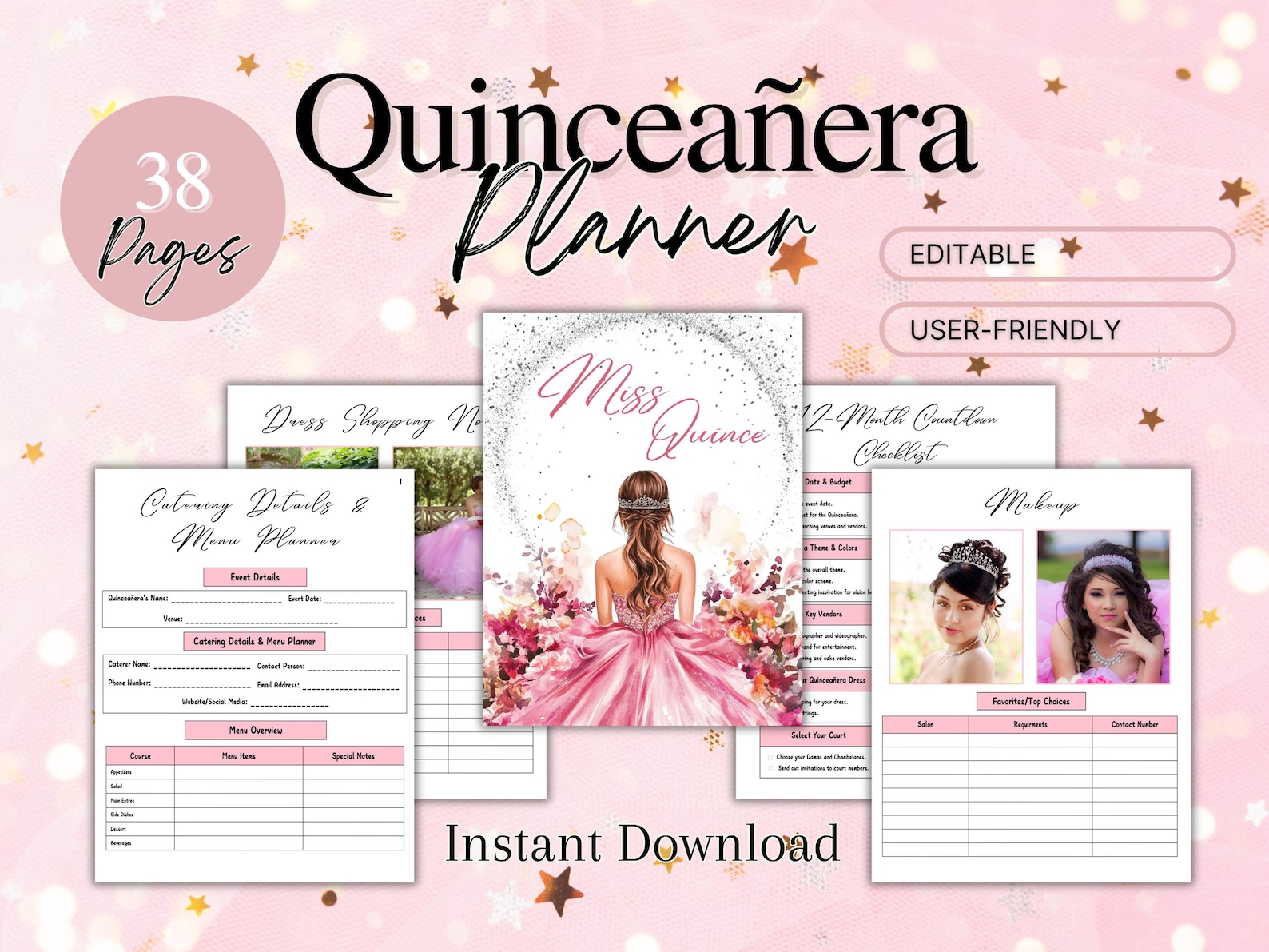 Quinceañera Planner Printable, Pink Quince Planning Book, Quince ...