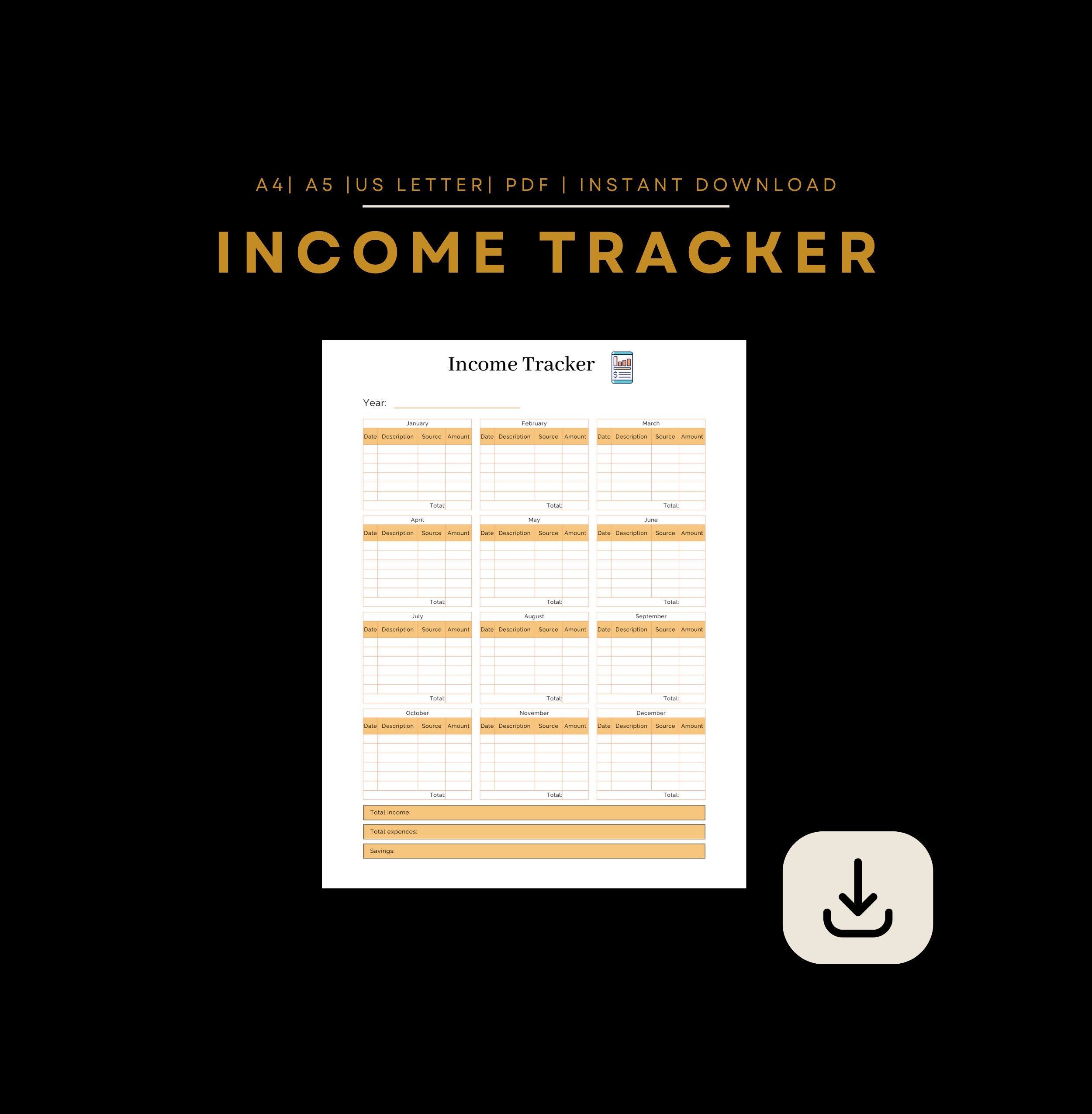 Printable Income Tracker, Money Tracker, Saving Goal, Income Log ...