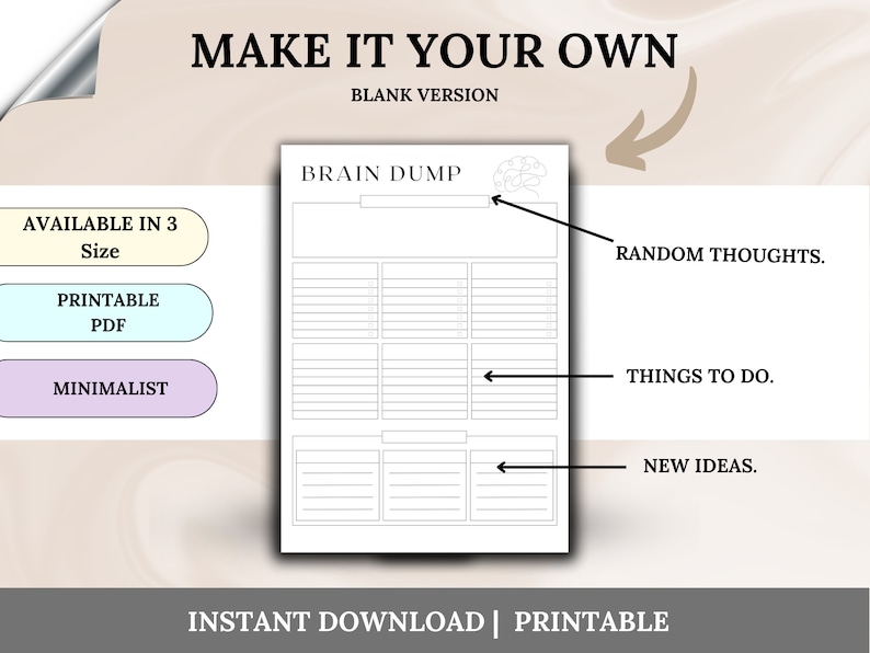 Printable Brain Dump Journal, Thought Organizer, Brain Dump ...