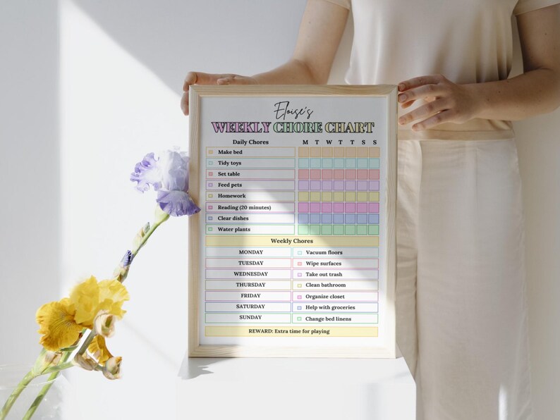 Editable Weekly Chore Chart for Kids, Daily Routine Chart for Kids ...