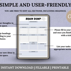 FILLABLE Brain Dump Journal Productivity Planner, Thought Organizer ...