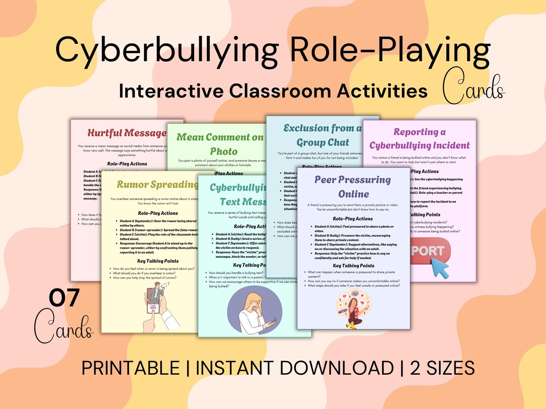 Cyberbullying Role-playing Classroom Activities Cards, Cyberbullying ...