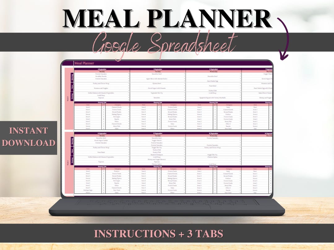 Weekly Meal Planner Google Sheets, Daily Meal Planner Spreadsheet ...