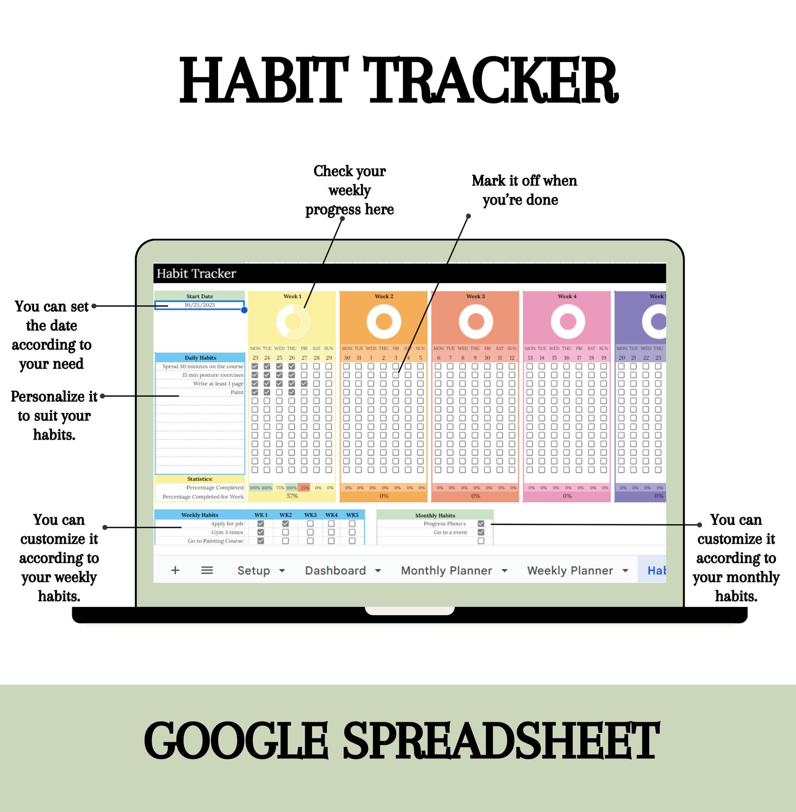 Google Sheet Life Planner Habit Tracker Daily Schedule Task Tracker ...
