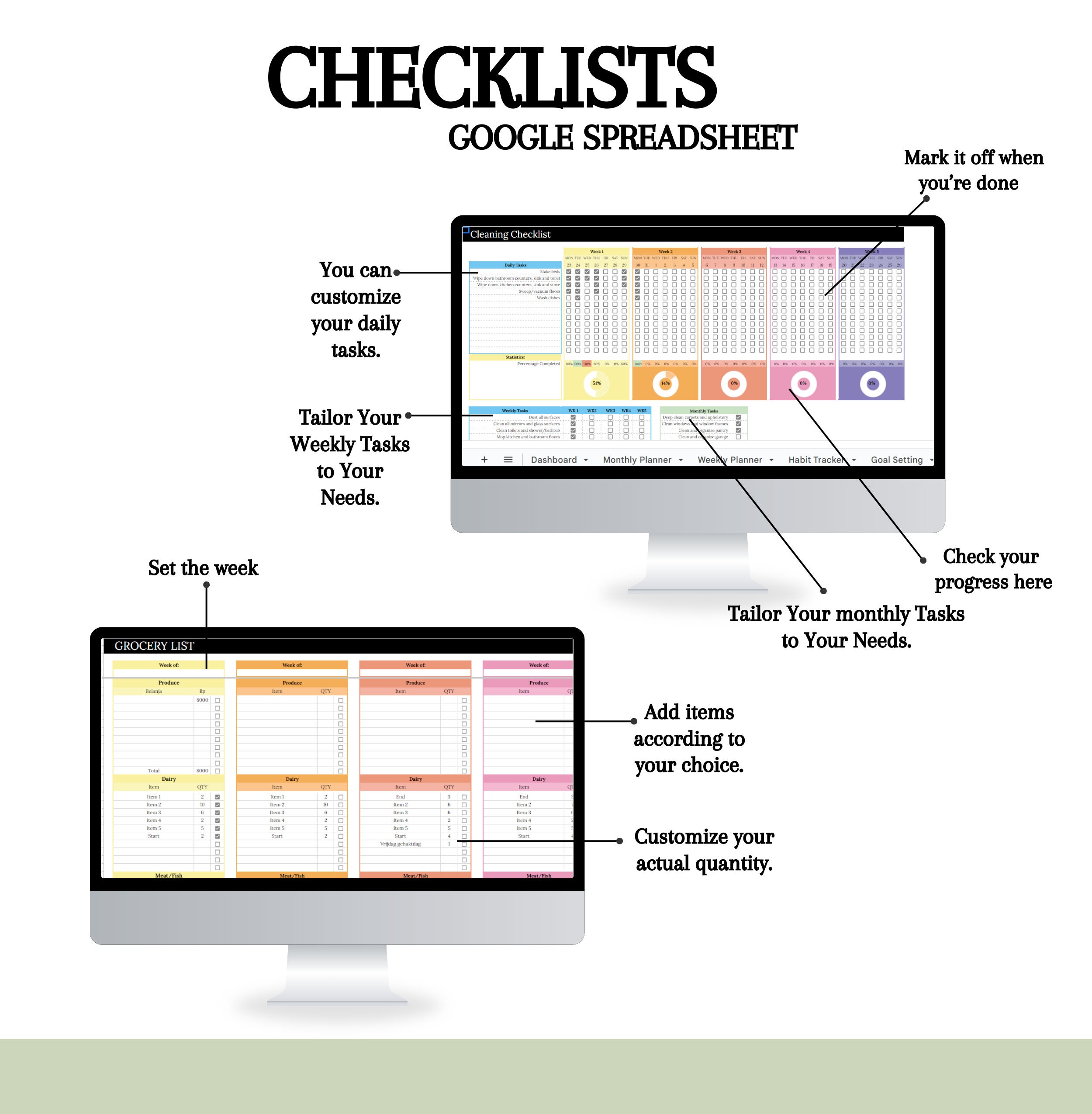 Google Sheet Life Planner Habit Tracker Daily Schedule Task Tracker ...