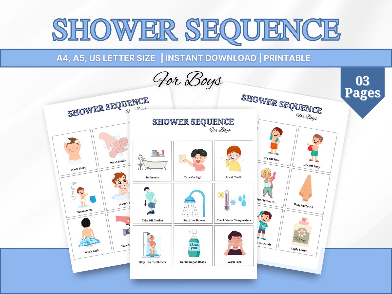 Special Needs Shower Sequence for Boys, Shower Routine Printable Chart ...