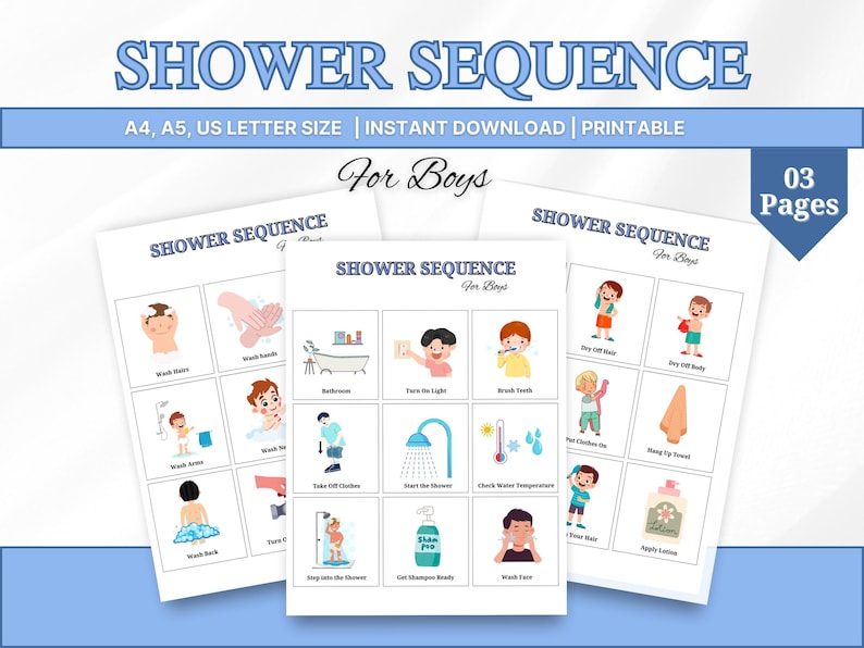 Special Needs Shower Sequence for Boys, Shower Routine Printable Chart ...