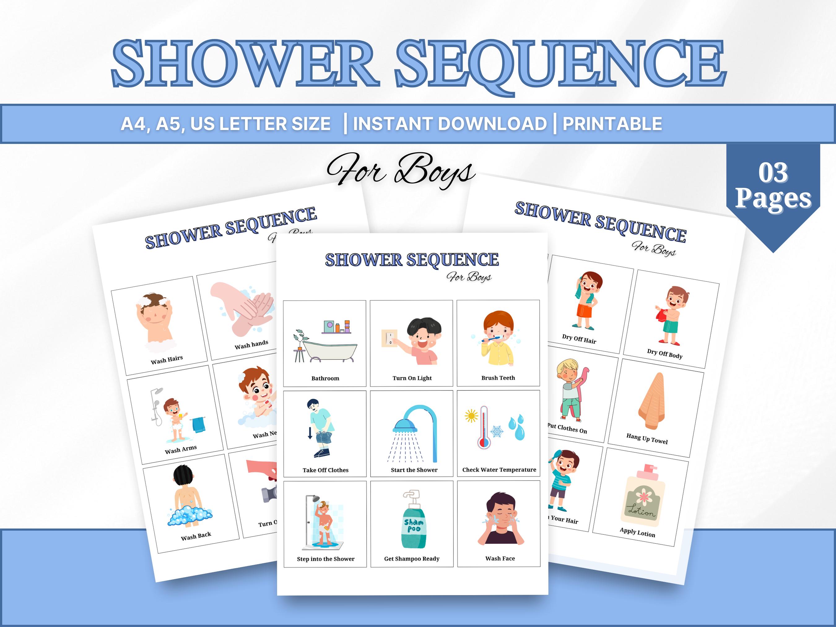 Special Needs Shower Sequence for Boys, Shower Routine Printable Chart ...