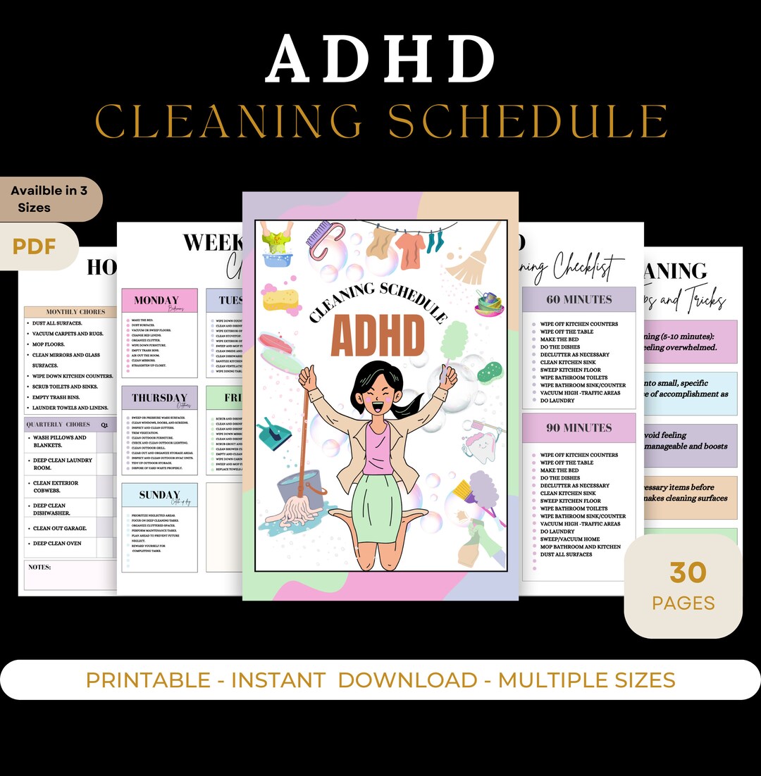 Printable ADHD Cleaning Planner, Family Household Cleaning Schedule ...