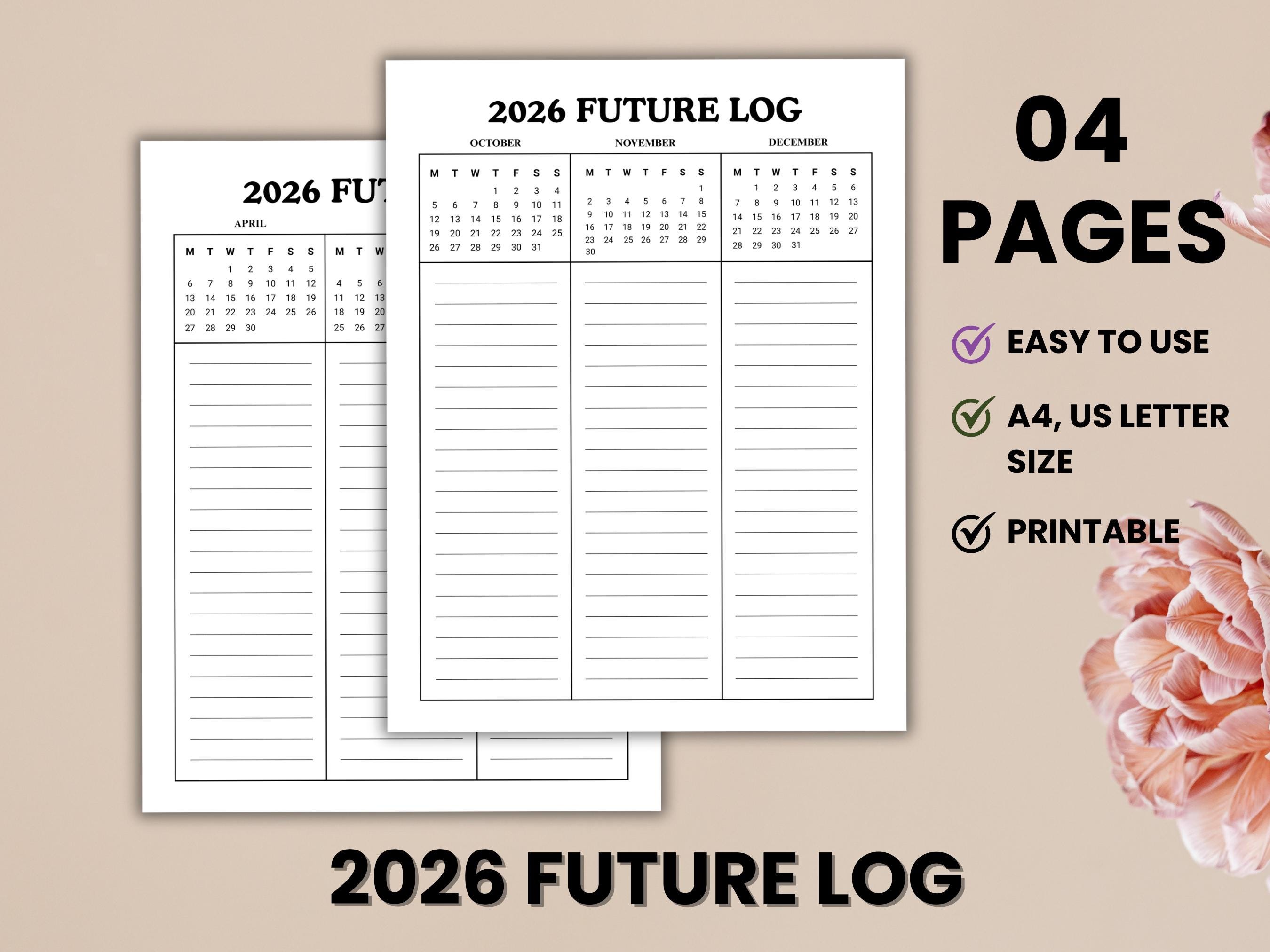 2026 Future Log Printable | Minimalist Planner Insert | 4-page Future ...