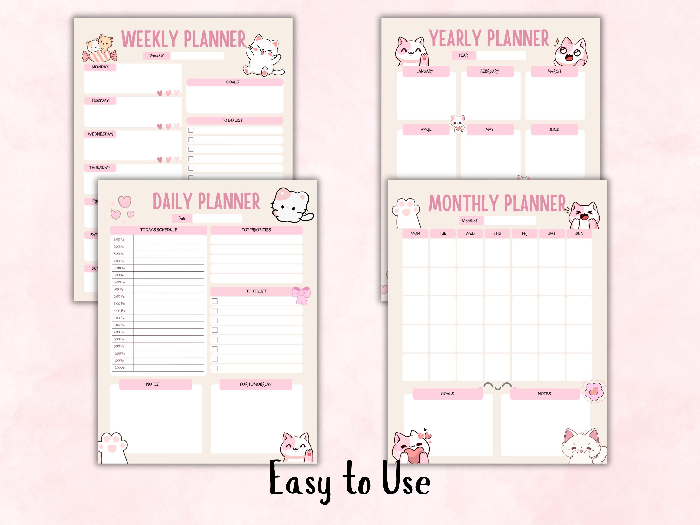 Kawaii Planner Set | Printable Daily Weekly Monthly Yearly Templates ...