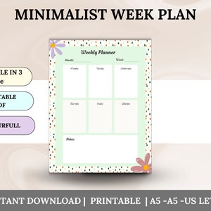 Printable Weekly Planner Minimalist Weekly Schedule and Organizer ...