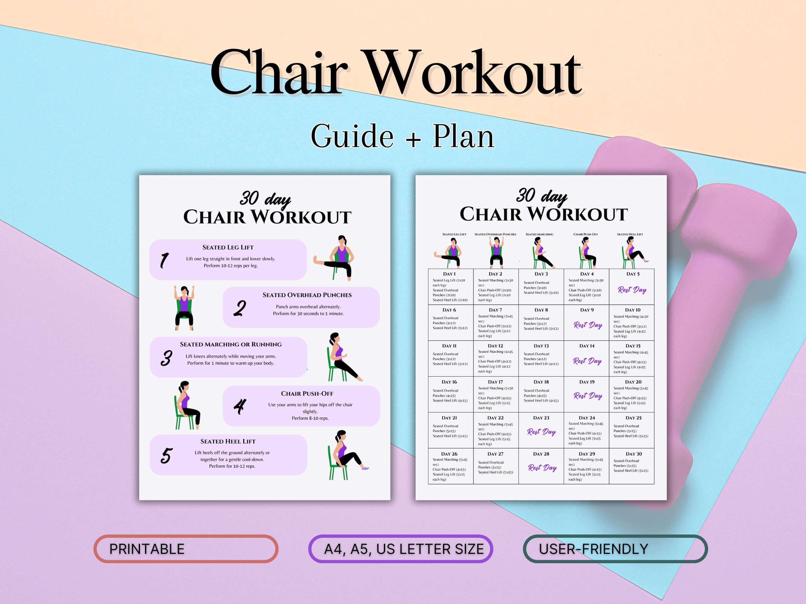 30 Day Chair Workout Bundle Printable, Chair Yoga Guide, Full Body ...