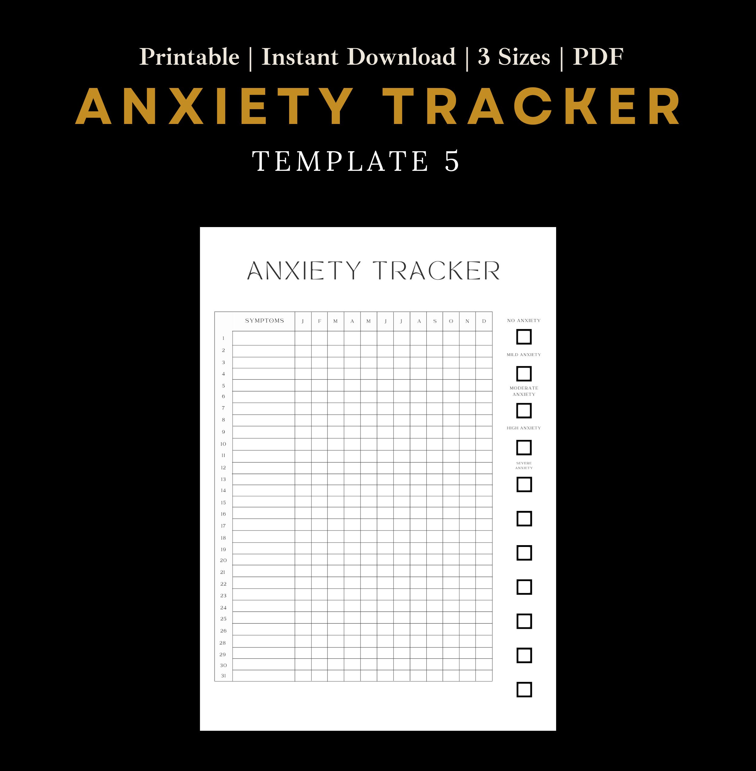 Anxiety Tracker, Daily Mood Tracker, Monthly Anxiety Journal, Mental ...