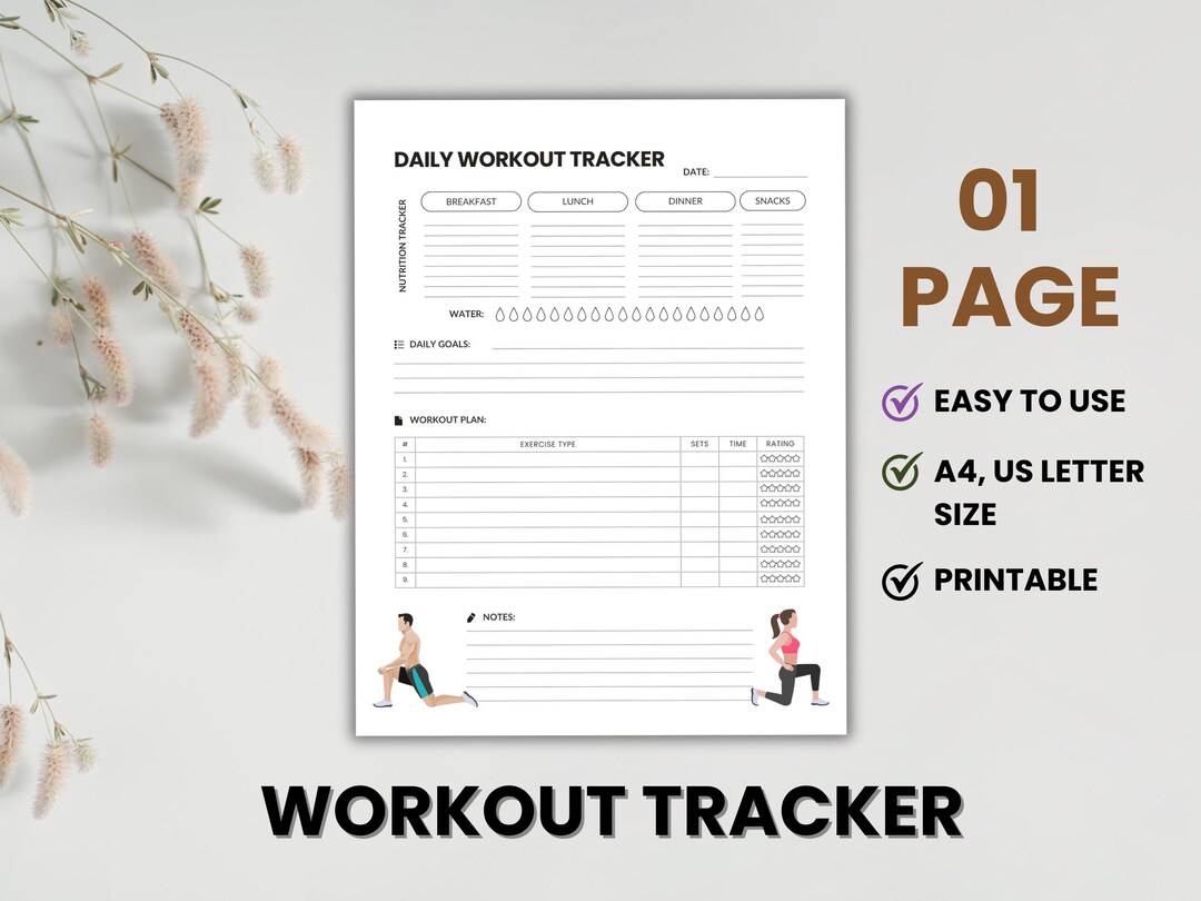 Daily Workout Log Tracker Printable, Exercise Planner, Weekly Workout ...