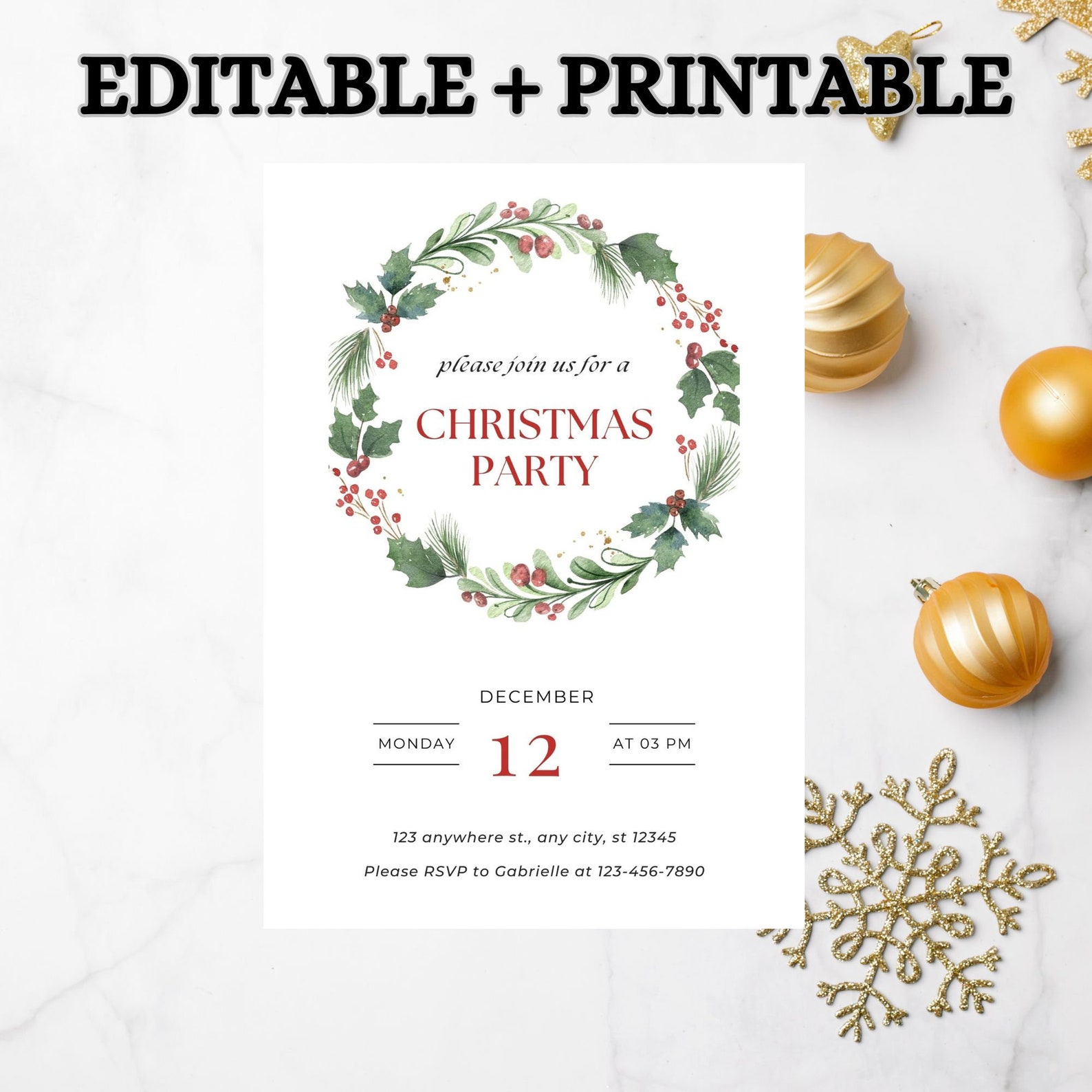 Editable Christmas Party Invitation Christmas Party Invite Holiday ...
