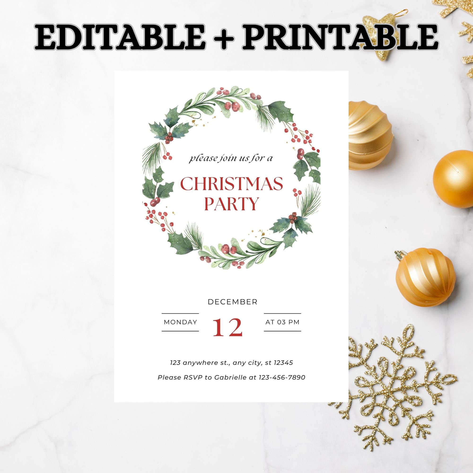 Editable Christmas Party Invitation Christmas Party Invite Holiday ...