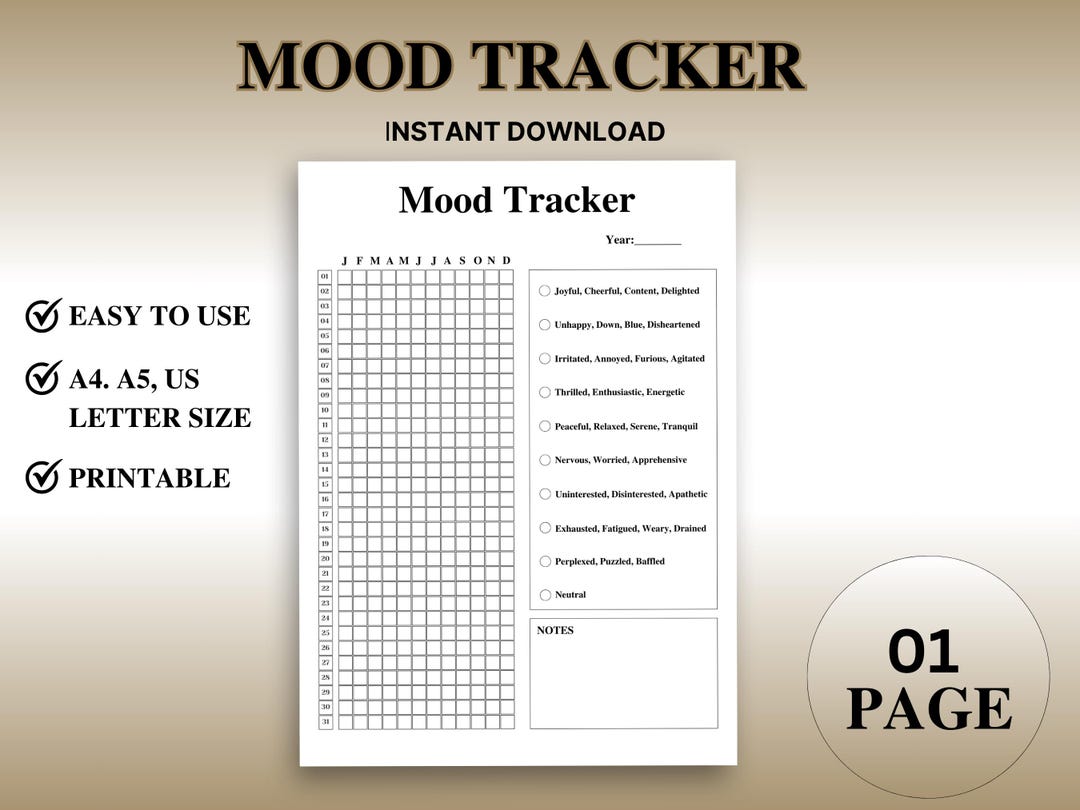 Mood Tracker Printable, Daily Mood Tracker, Feelings Tracker, Track ...