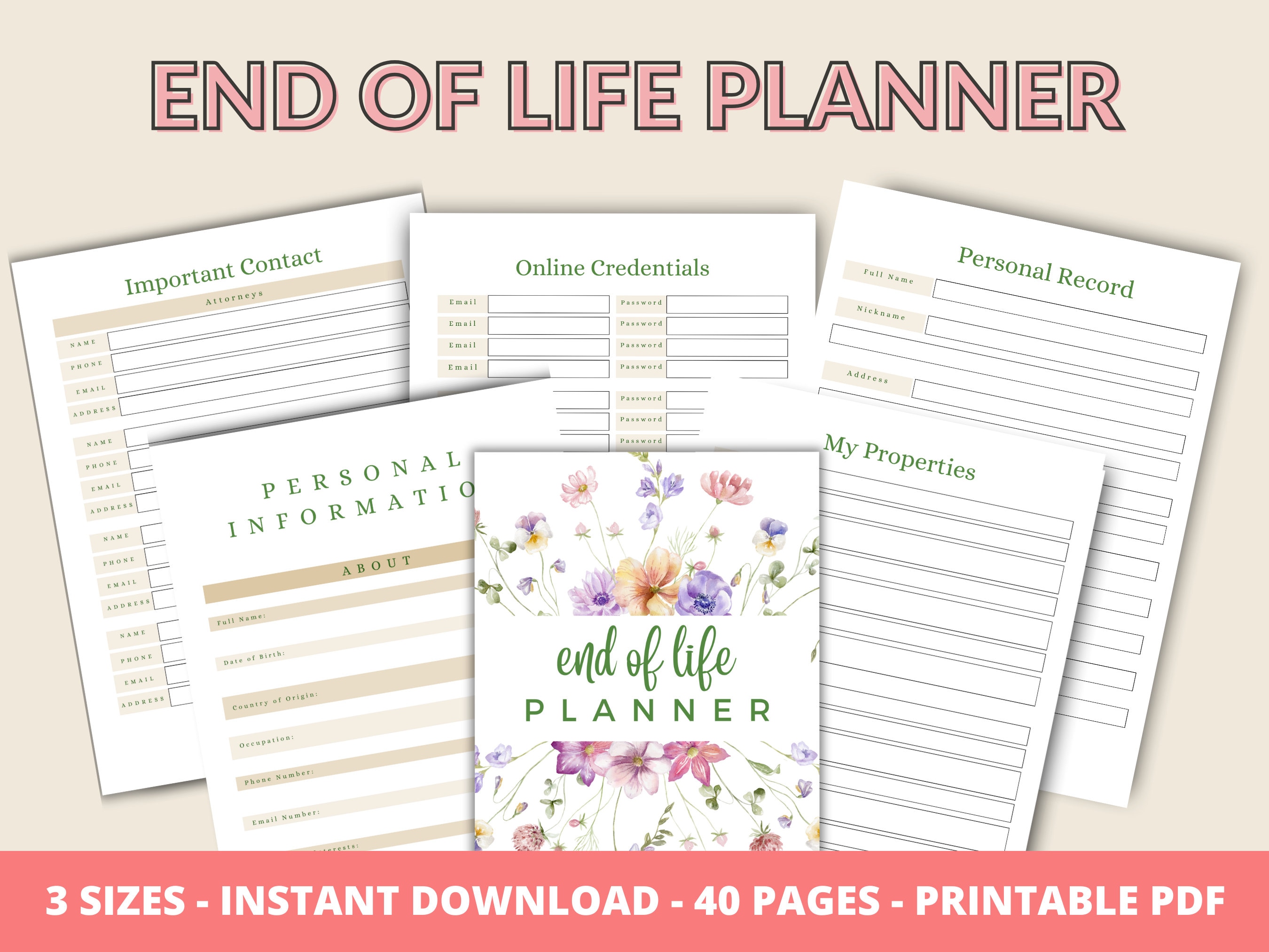 End of Life Planner Printable | Just in Case of Emergency Binder | Last ...