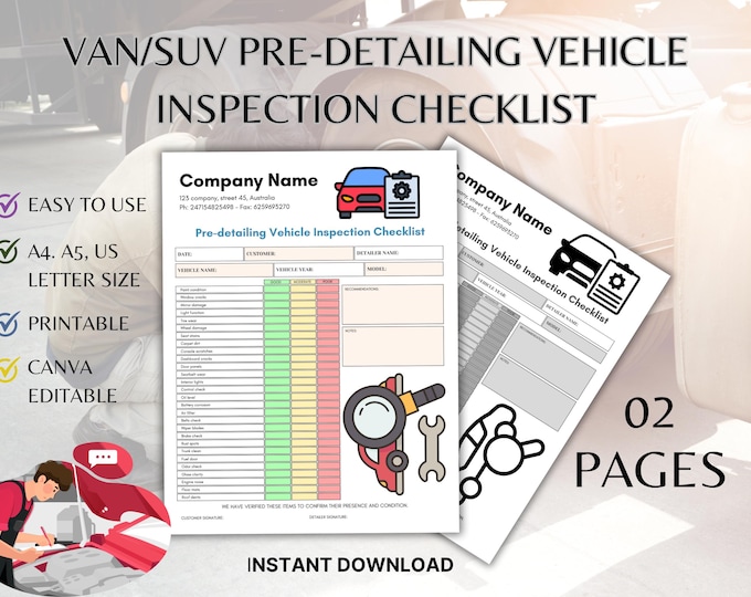 PDF Printable Vehicle Inspection Report, Used Vehicle Inspection Sheet ...