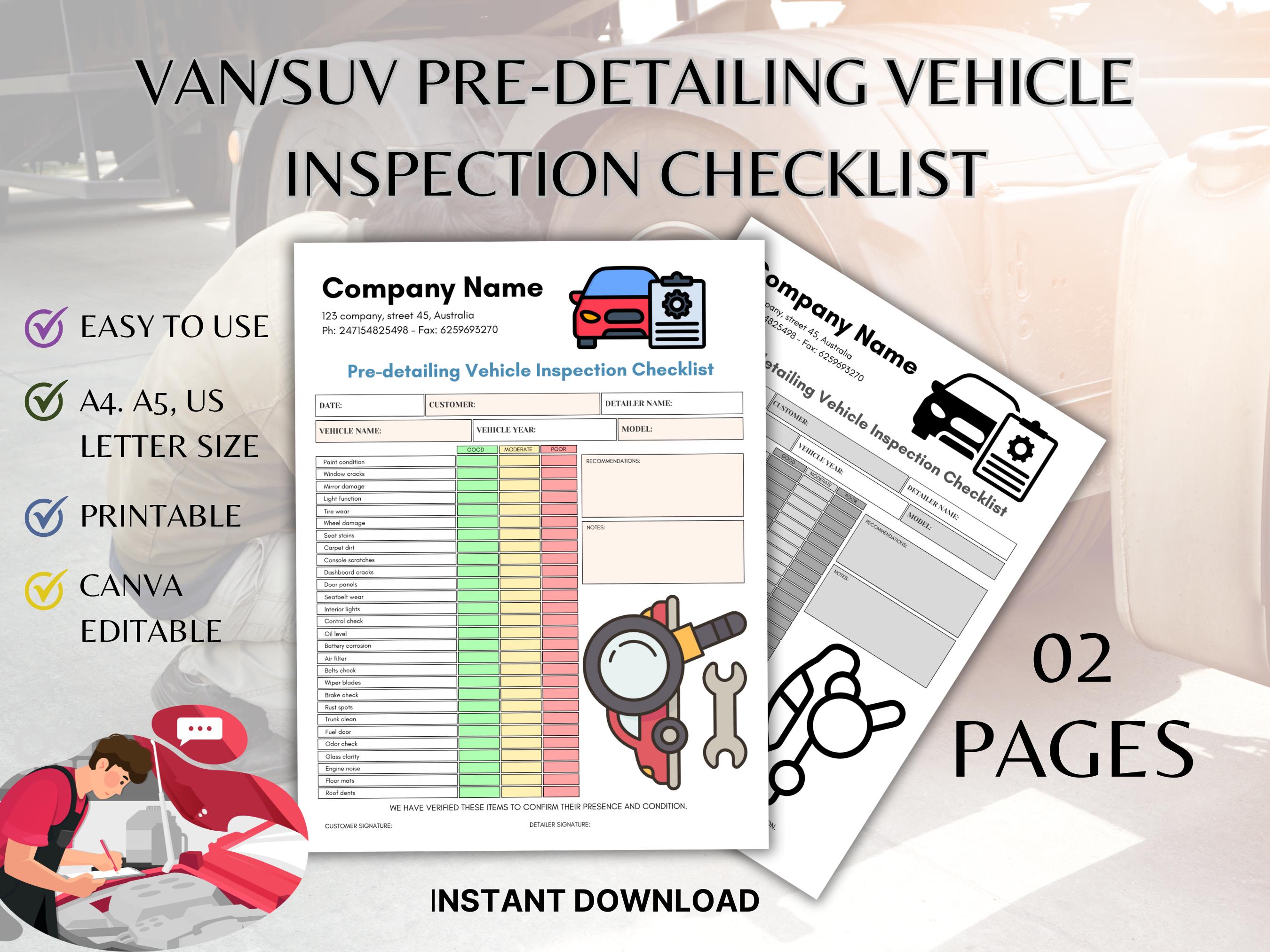Pre-detailing SUV Inspection Checklist for Auto Detailers, Dealerships ...