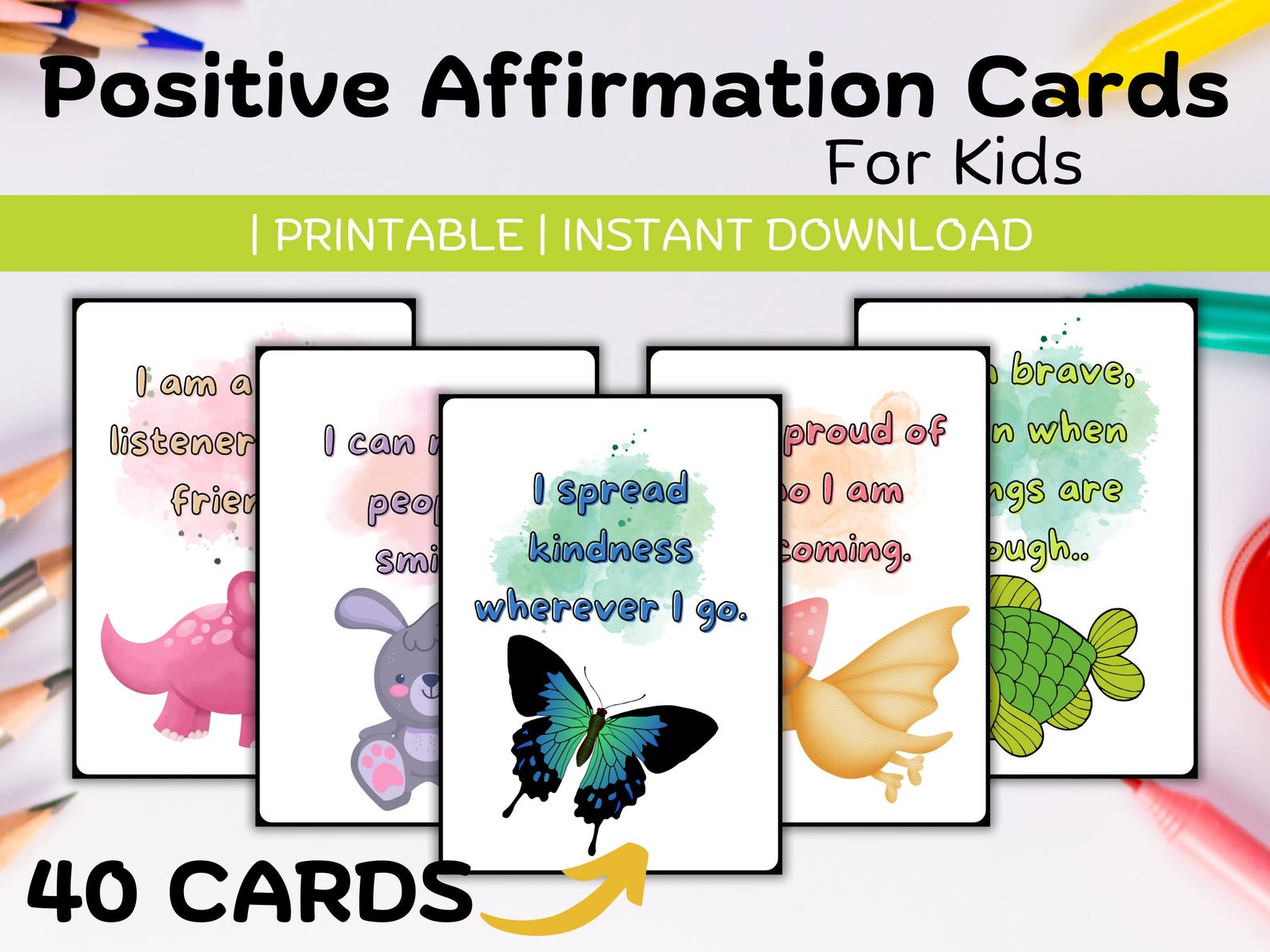 Affirmation Cards for Kids Printable, Positive Affirmation Motivational ...