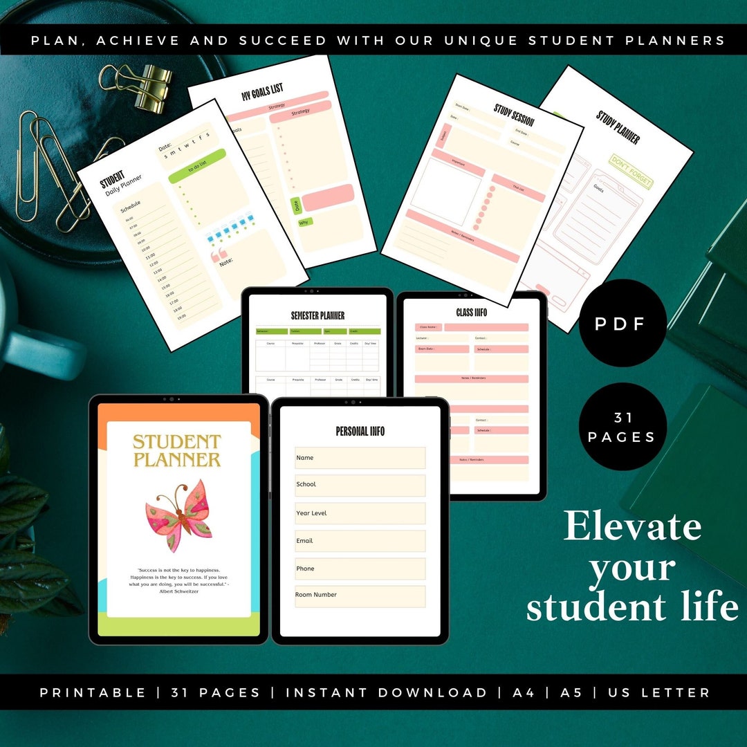 Student Planner Study Planner Printable Academic Planner College School ...