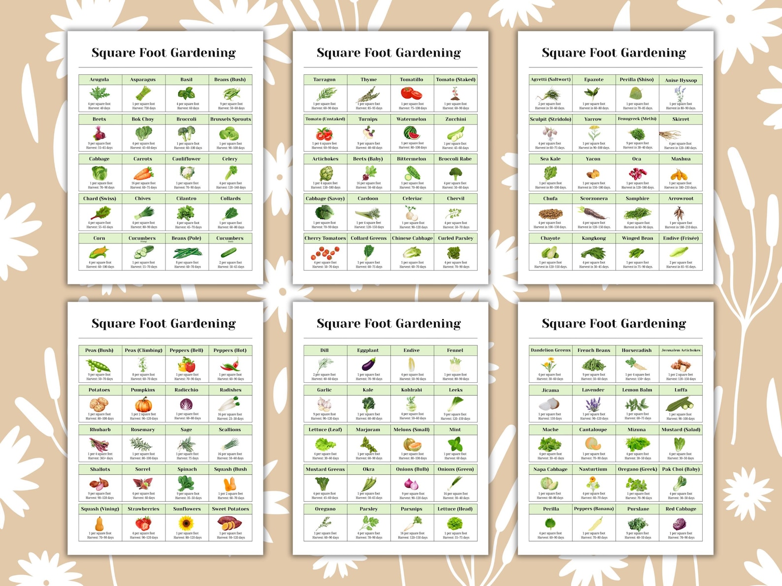 Square Foot Gardening Planner Printable | 140 Plant Spacing Guide ...