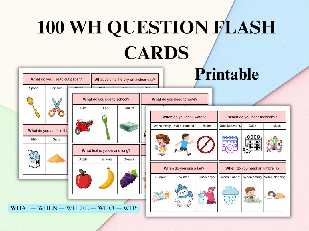 100 WH Question Flash Cards , What When Where Who Why Questions for ...