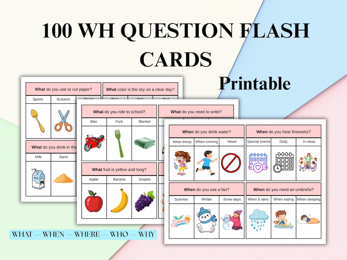 100 WH Question Flash Cards , What When Where Who Why Questions for ...