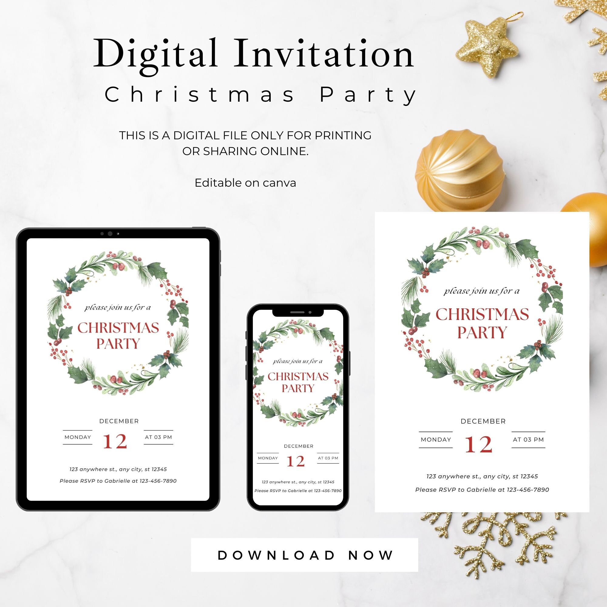 Editable Christmas Party Invitation Christmas Party Invite Holiday ...