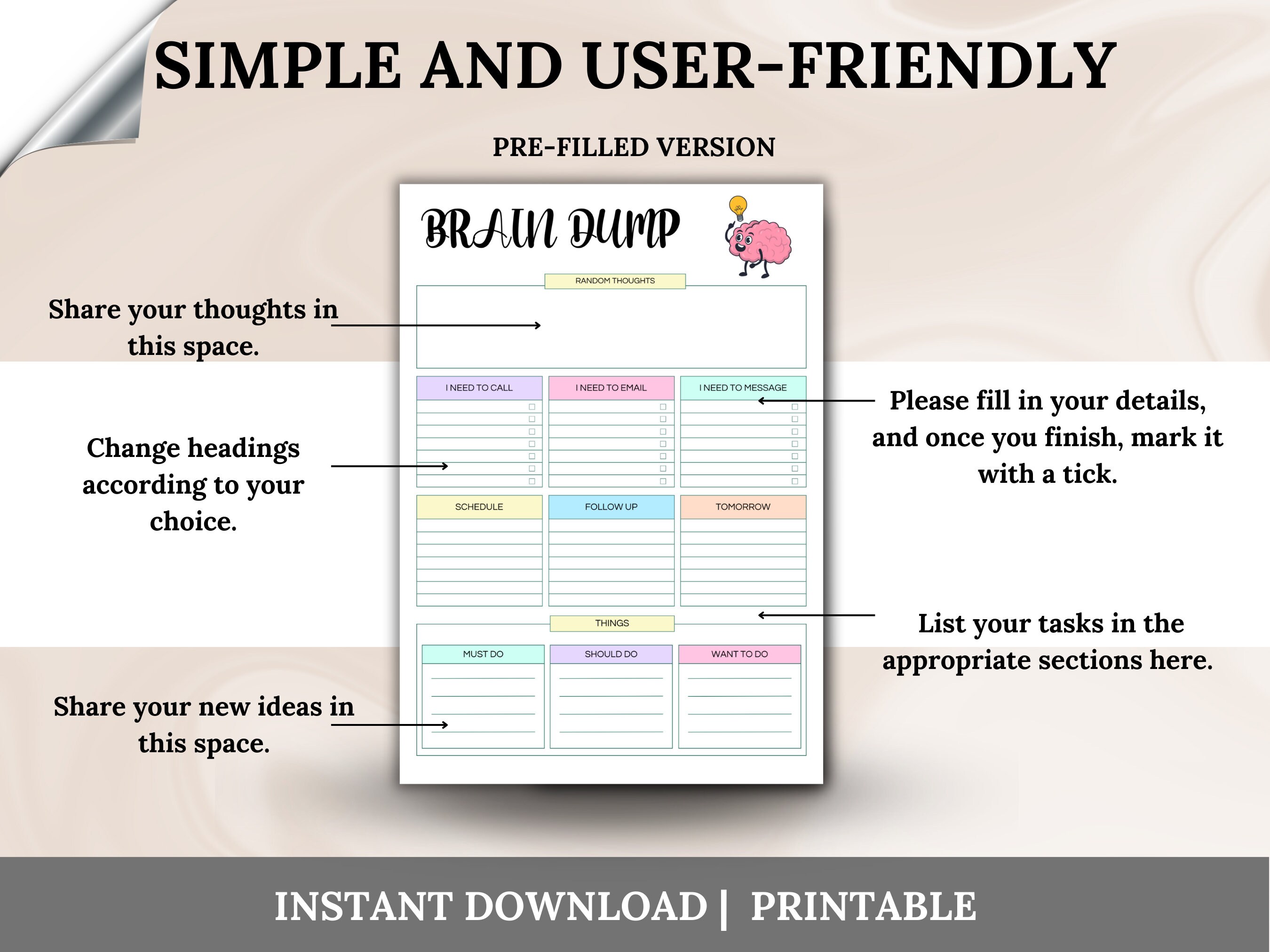 Printable Brain Dump Journal, Thought Organizer, Brain Dump ...