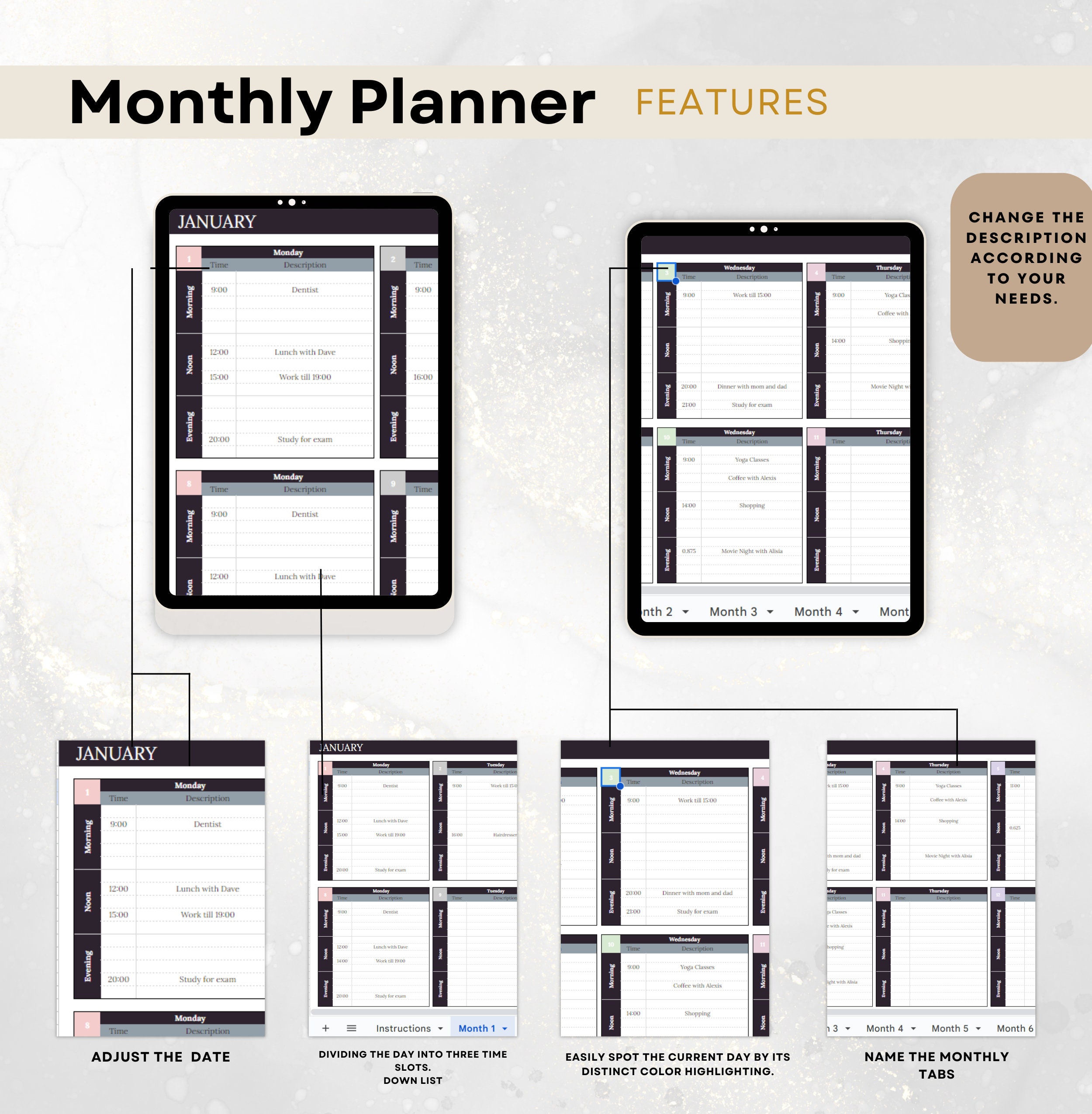 Digital Monthly Planner Google Sheets, to Do List, Monthly Calendar ...
