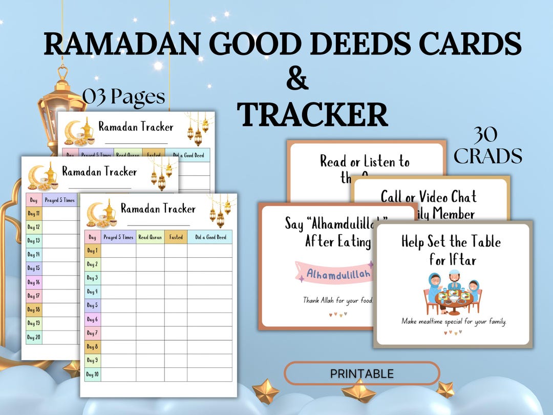 30 Ramadan Kindness Cards Printable, Ramadan Countdown Cards, Childrens ...